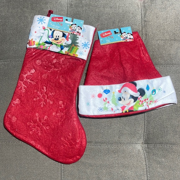 Disney | Accessories | Mickey Mouse Christmas Hat And Stocking Set ...